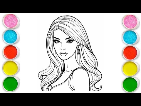 Cute Barbie Girl Drawing for kids, Painting & Coloring for kids | Let's Draw Together