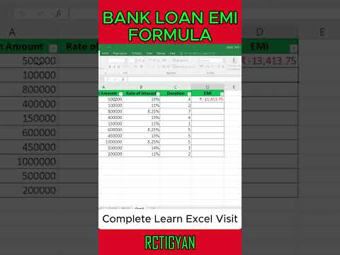 Bank Loan Emi Calculation #excel #msexcel #computereducation #excelwalesir #tipsandtricks