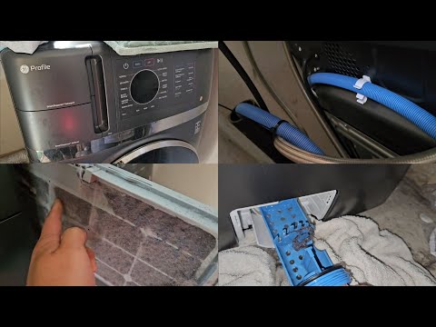 GE Profile Washer Dryer Combo Not Draining Drying Smells Bad Lint Drain Water Filter Cleaning Repair