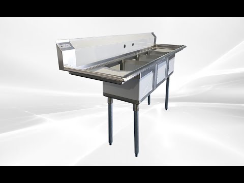 NSF 75-ins 3-compartment stainless steel kitchen sink with side draining boards S3C151512 -15LR -318