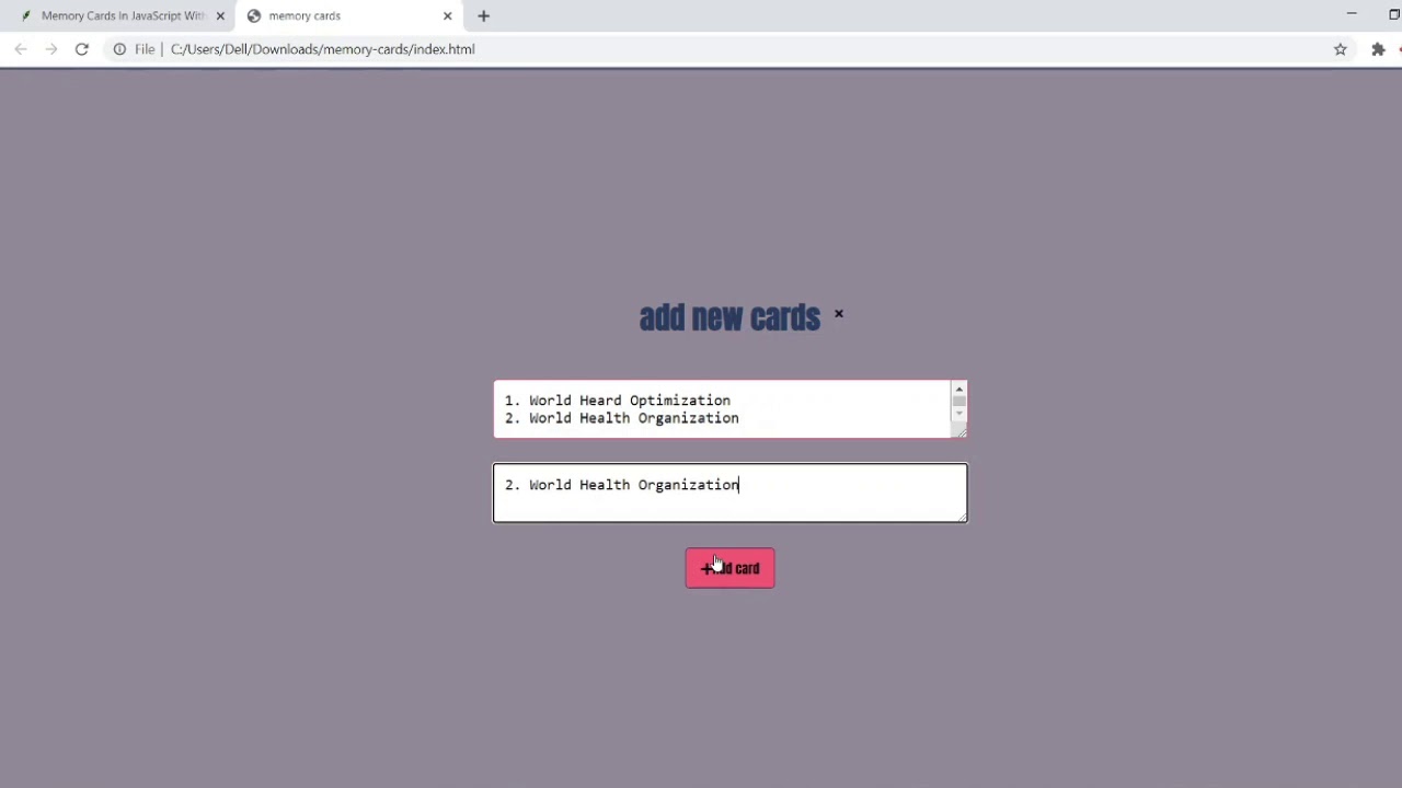 Memory Cards In JavaScript With Source Code | Source Code & Projects