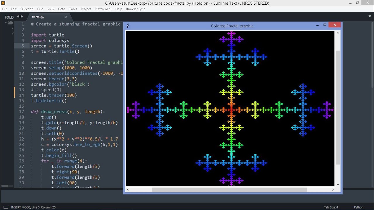 Amazing colored Fractal Graphic Design using Python turtle graphic || Python turtle graphics design🐢
