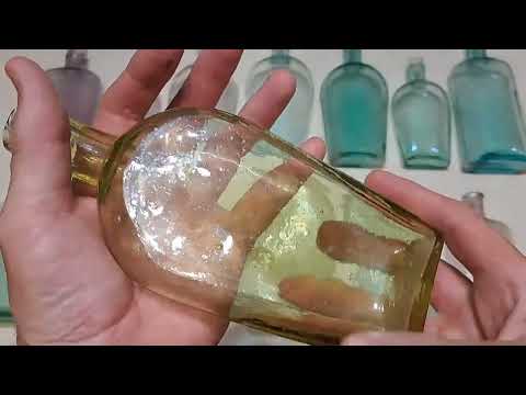 FLASKS Antique Bottles ~ Coffin Shoofly, Picnic Pumpkin Seed, Pocket Hip Flask, Union Oval ©