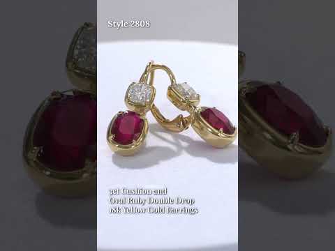 3ct Cuashion and oval ruby double drop earrings