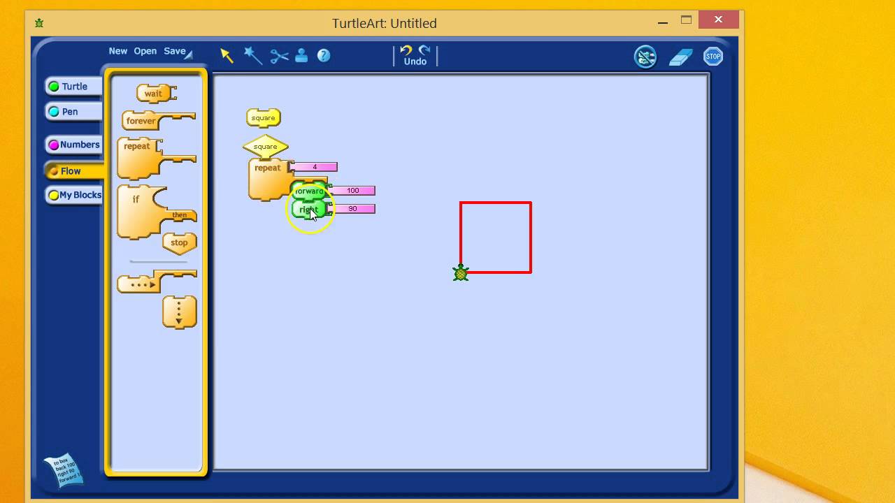 Turtle Art: Drawing a Square (With Repeat Command)