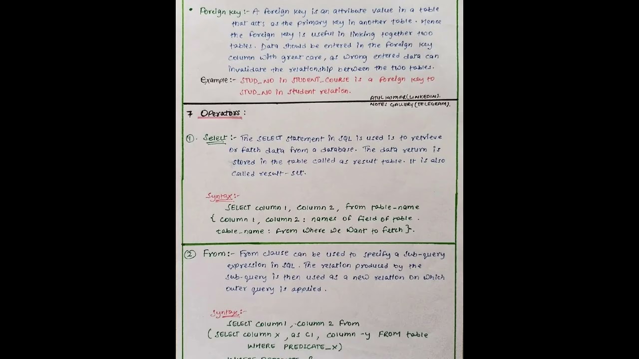 DBMS Basics Handwritten Notes || #SQL
