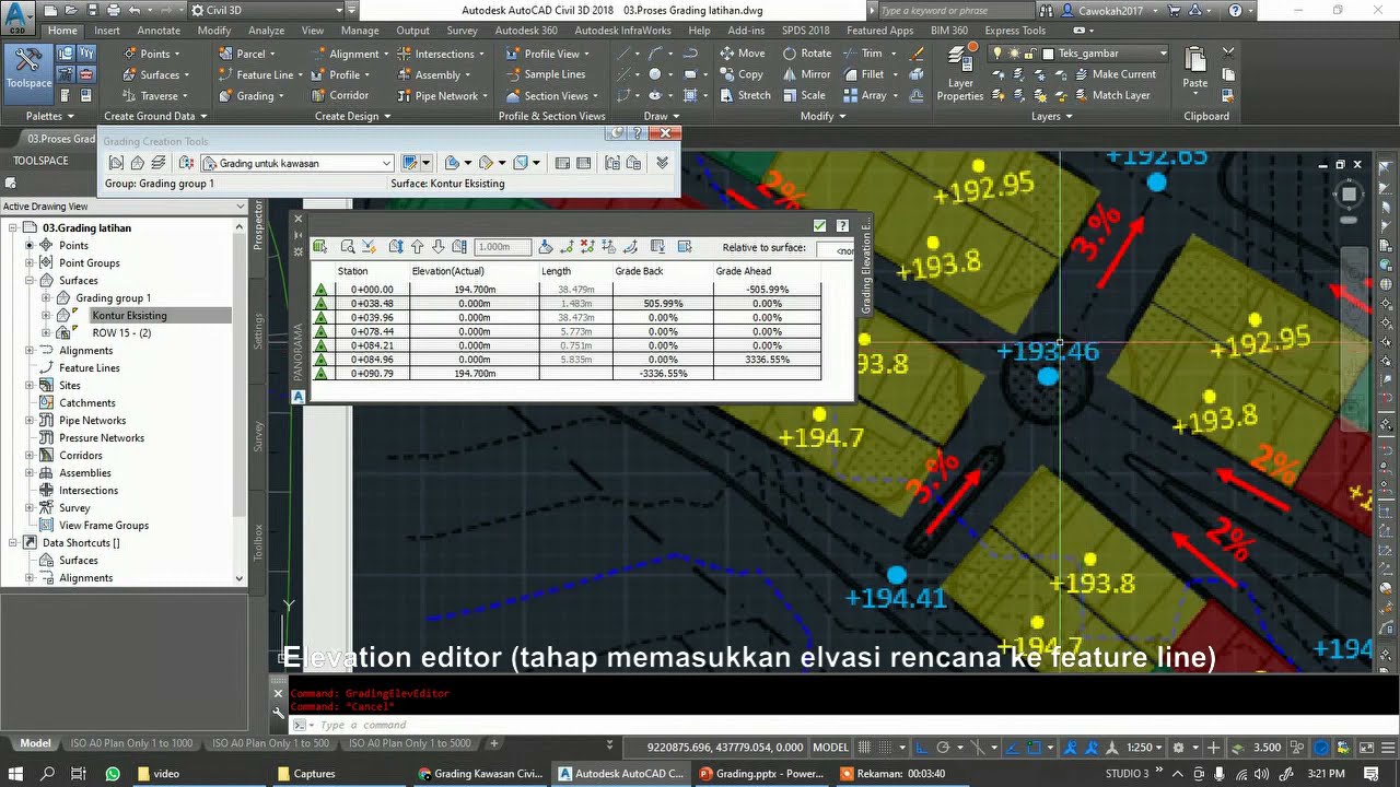 Grading kawasan Civil 3D