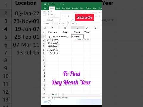 Find Day Month Year using Text Function in Excel #shorts