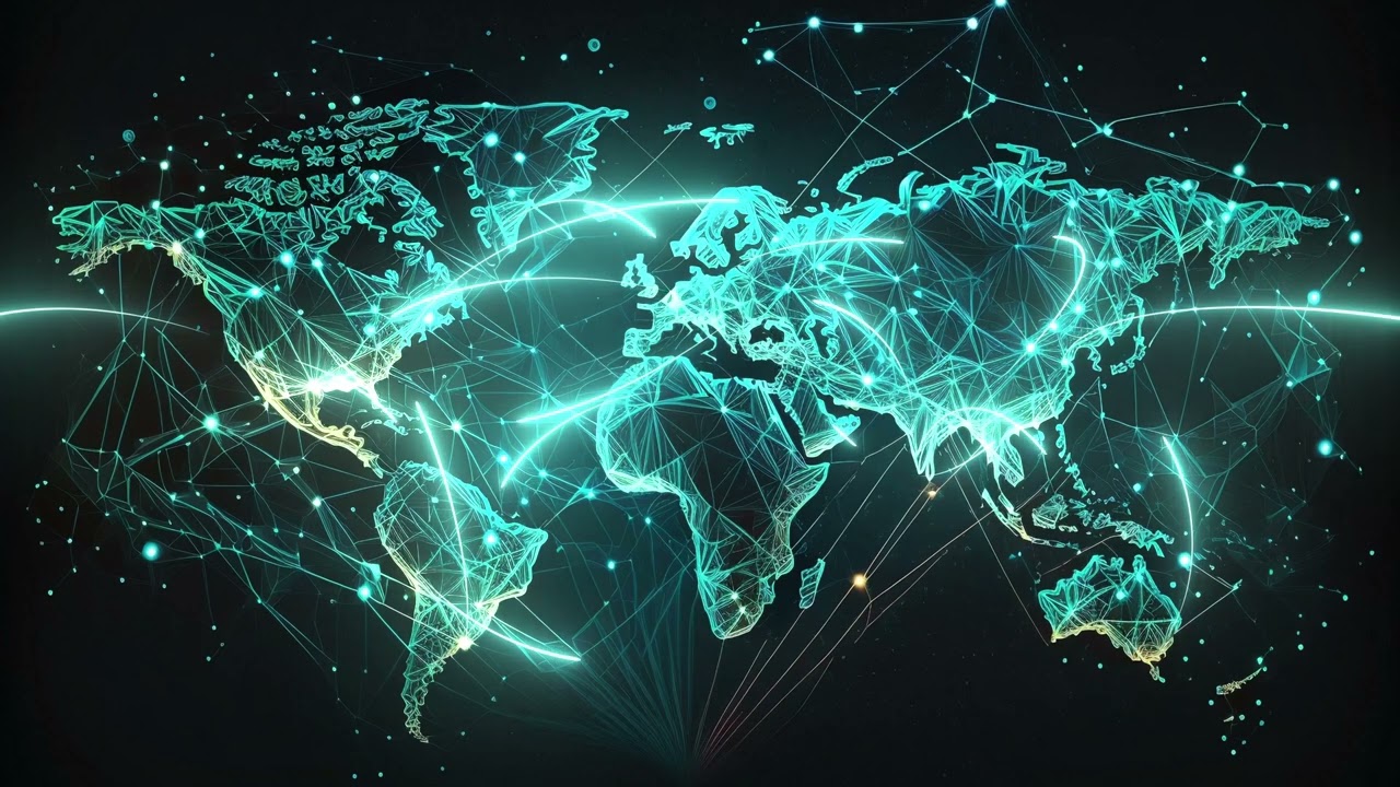 [4K] Global network connection - World map point and line composition - screensaver - footage