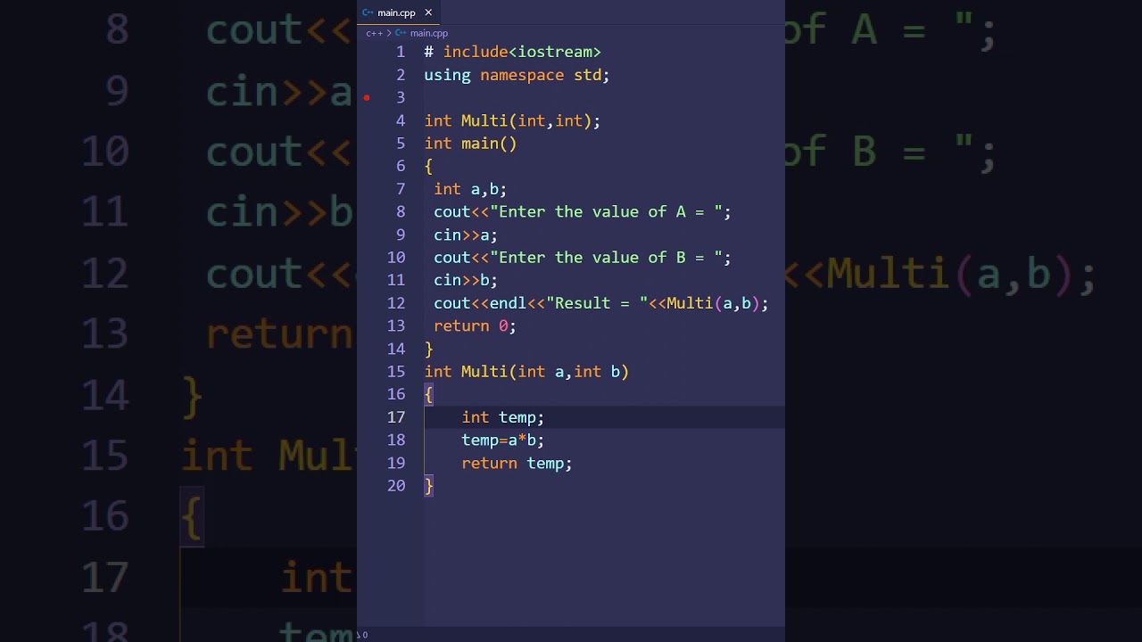 c++ program to multiply two numbers using function | PWOS #shorts