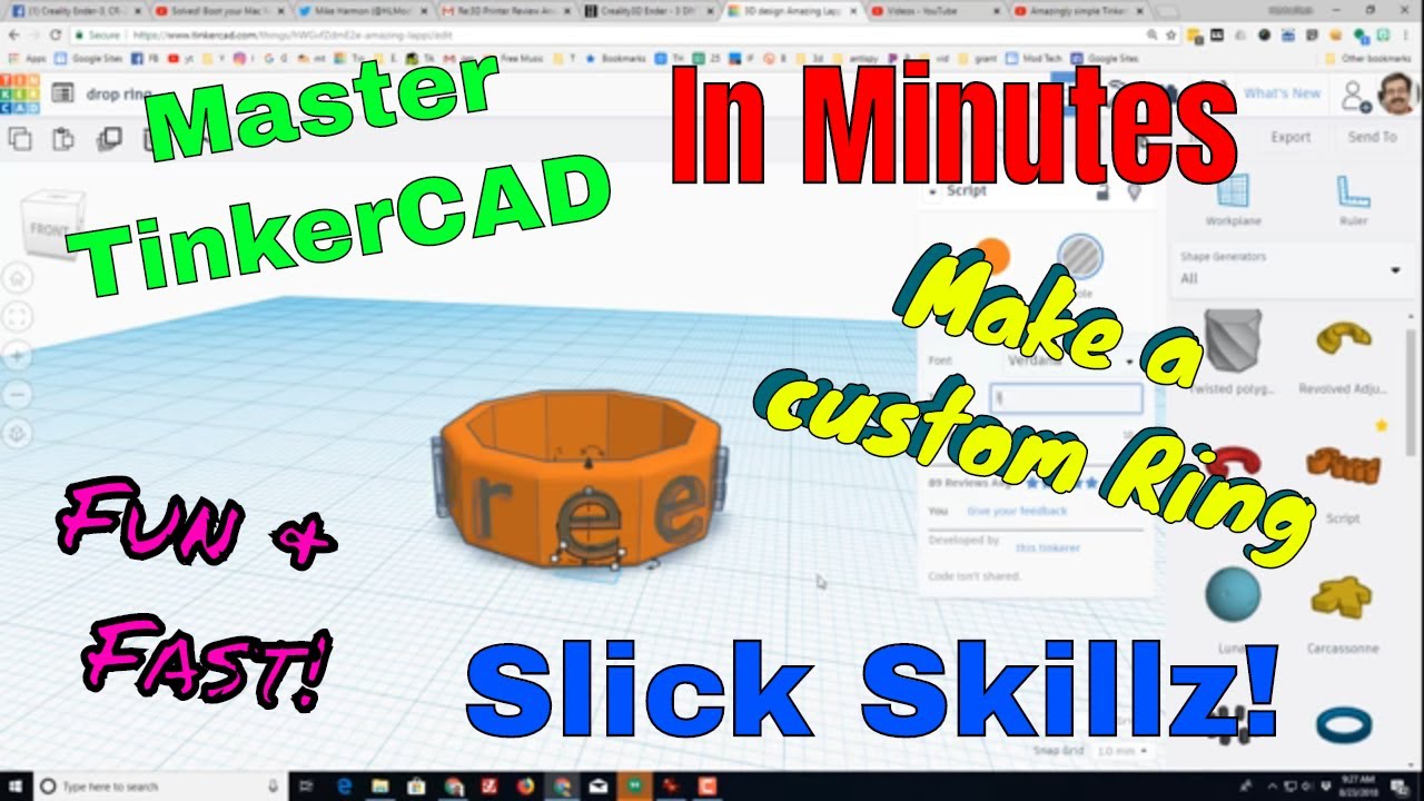 Free Tinkercad Skill builder - Design and Print a Custom Ring FASTER using Drop and Duplicate #BAM