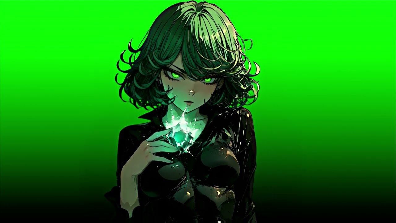 One Punch Man - Tatsumaki’s Psychic Surge 4k Anime Live | Green Background Anime Girl