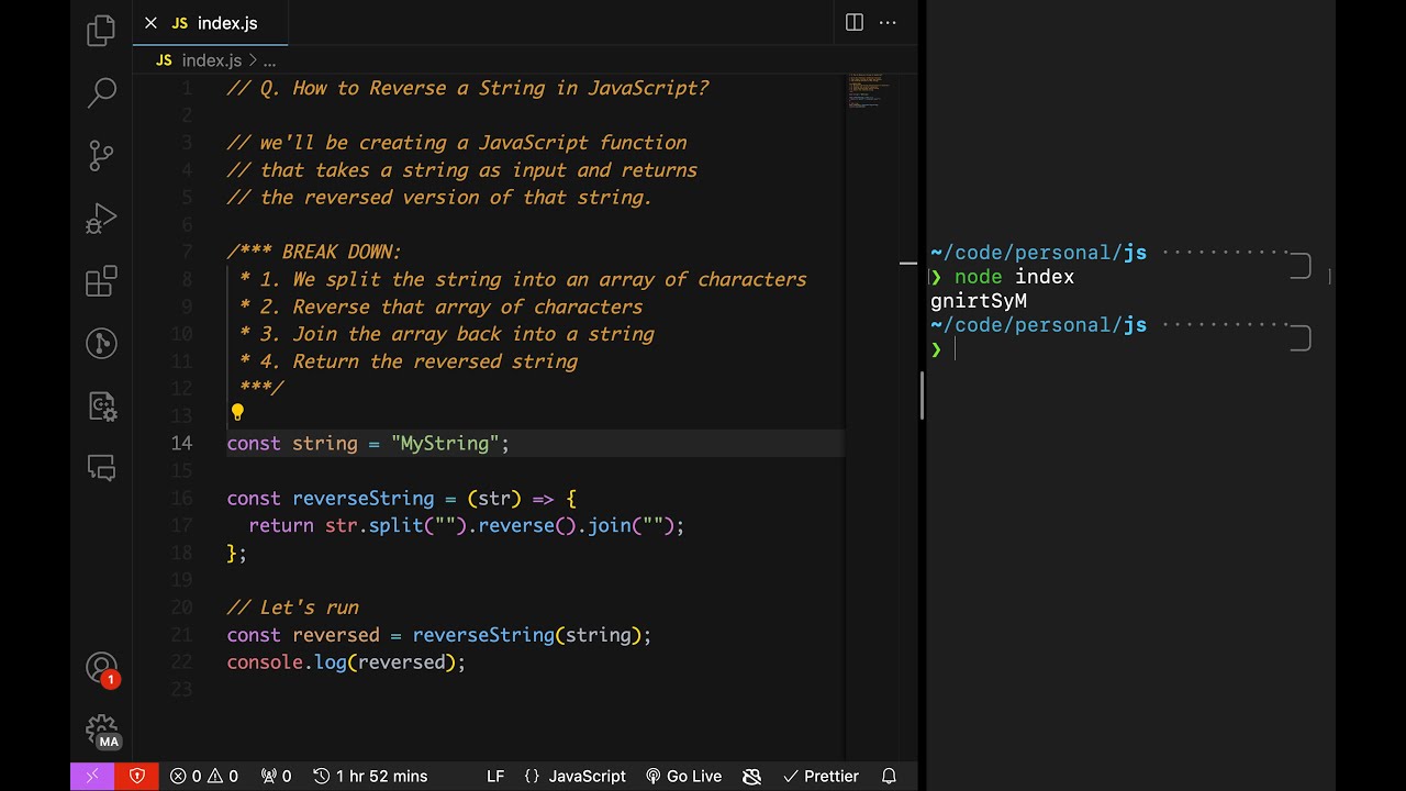 Reverse a String in JavaScript Using split, reverse and join