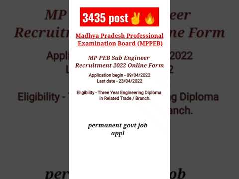 MP sub engineer vacancy 2022 | MP sub engineer recruitment 2022 #shorts #govtjob #mppeb latest job🔥🔥