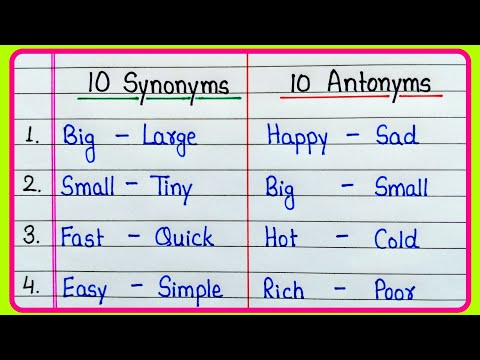 10 Synonyms and Antonyms | 10 Antonyms and 10 Synonyms words | Antonym Synonym