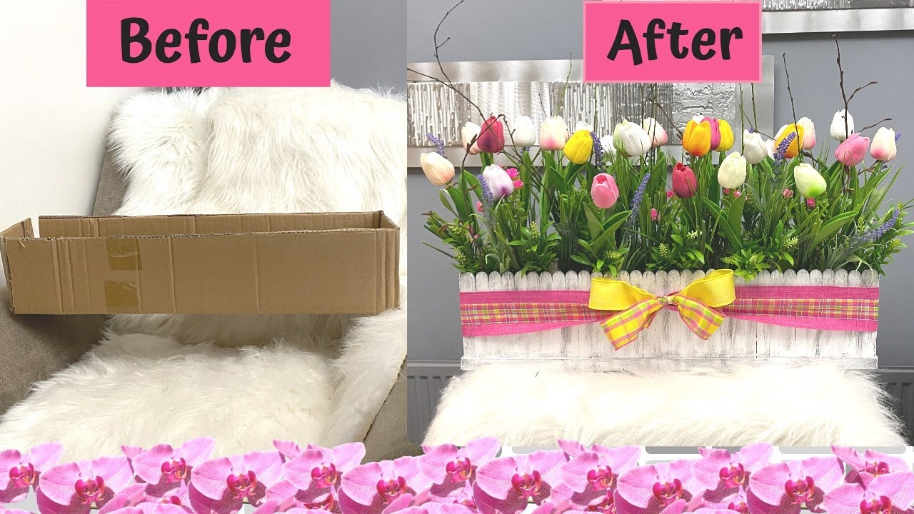 DIY Spring Flower Box Out Of Cardboard Box