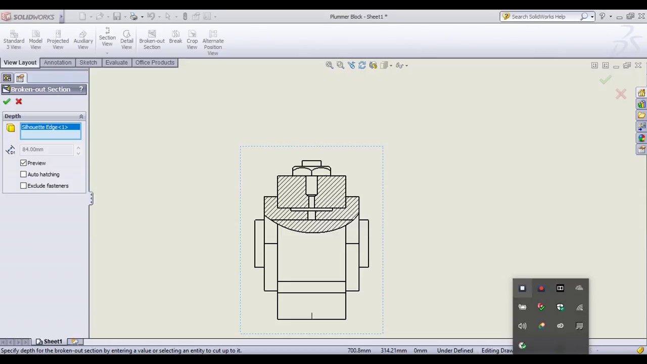 SolidWorks Tutorial in Tamil 81 : Broken Out Section | View Layout | Drafting | Drawing