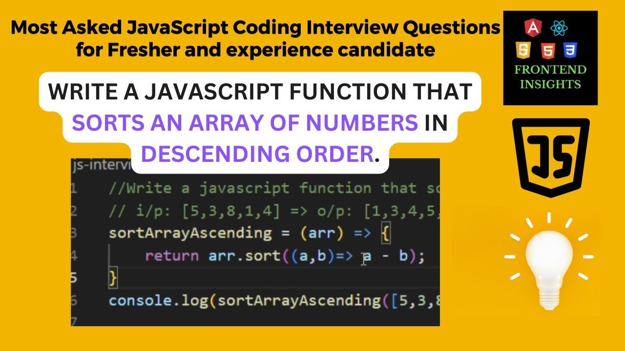 sort array of number in descending order in javascript | javascript coding interview question #jscod