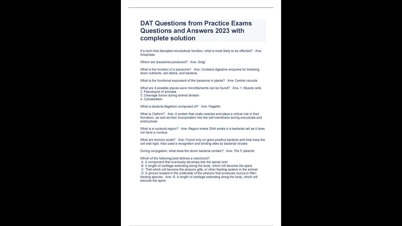 DAT Questions from Practice Exams Questions and Answers 2023 with complete solution