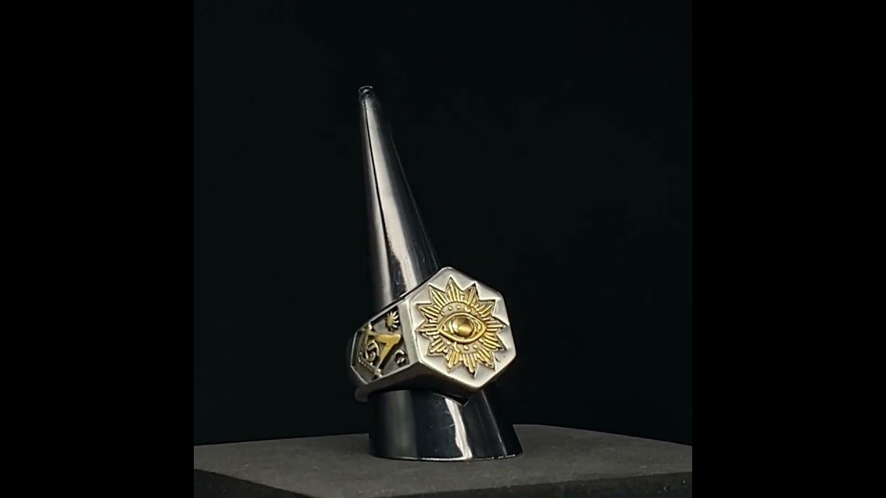 Punk Gold Devil Eye Ring Vintage Freemasonry Ring Unisex Gift Christmas Jewelry(Size:US 10 1/4)