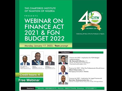 One-Day Virtual Workshop on Finance Act, 2021 & FGN Budget 2022
