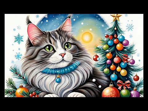 Cats love Christmas, 4K Music Animation Video with lovely Cat Motives in Watercolor Effects