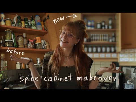DIY spice cabinet makeover | designing my OWN labels | spice rack organization
