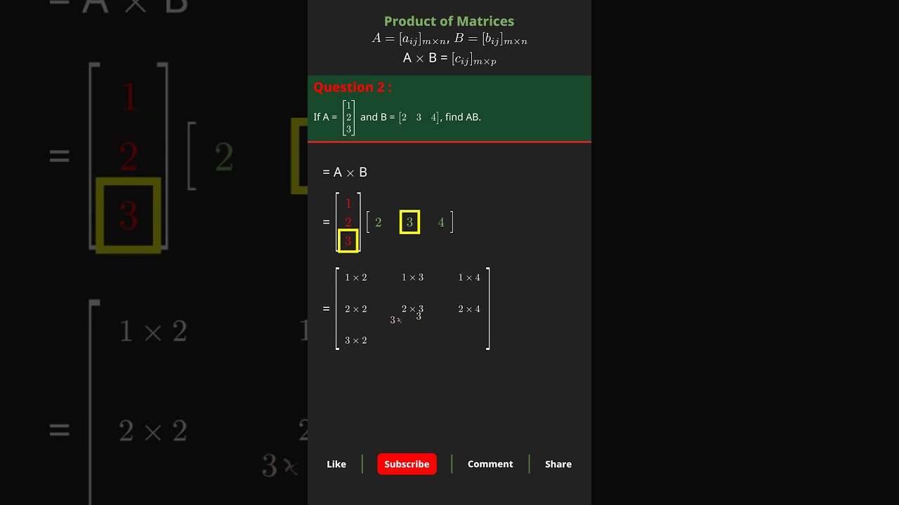 #2 of 6 : Mastering Matrix Multiplication in 36 Seconds! 📊✨ #math #mathematics #matrices