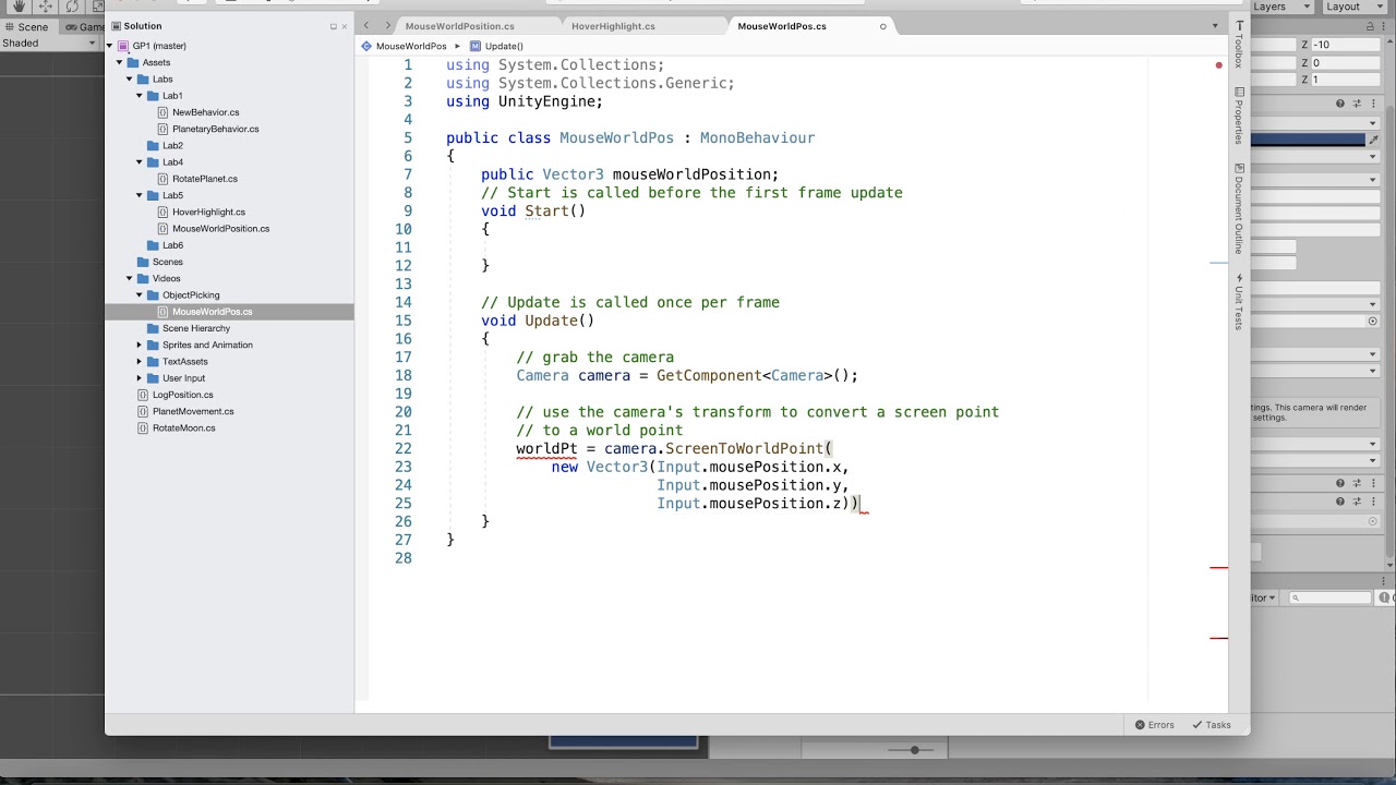 Orthographic Cameras and Object Picking, Part 1