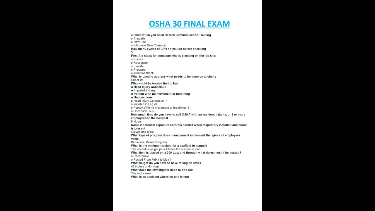 OSHA 30 FINAL EXAM QUESTIONS COMPLETE AND CORRECT GUIDE 100% GUARANTEED ANSWERS