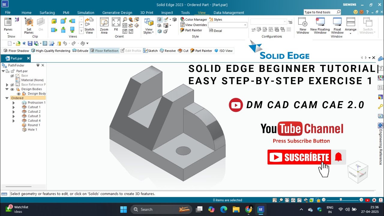 Solid Edge Beginner Tutorial | Easy Step-by-Step Exercise 1