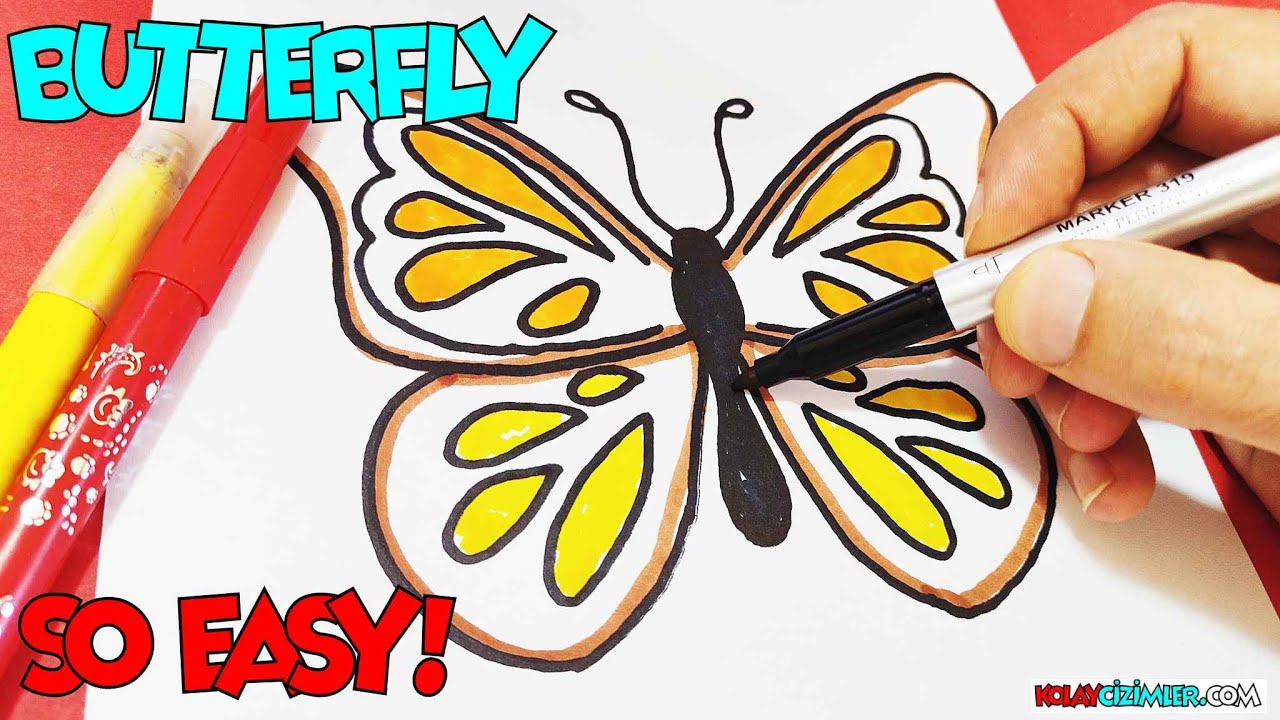 How to Draw a Butterfly (Step by Step) | Easy Drawing Tutorial + Free Coloring Page 🦋🎨