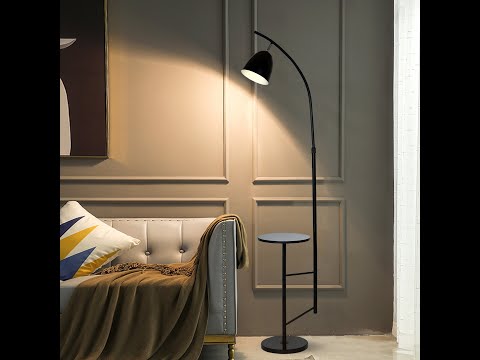 AMAZON.COM O'NEELDY Modern Arch Floor Lamps with Table for Bedroom, 360° Rotatable Gooseneck Shade