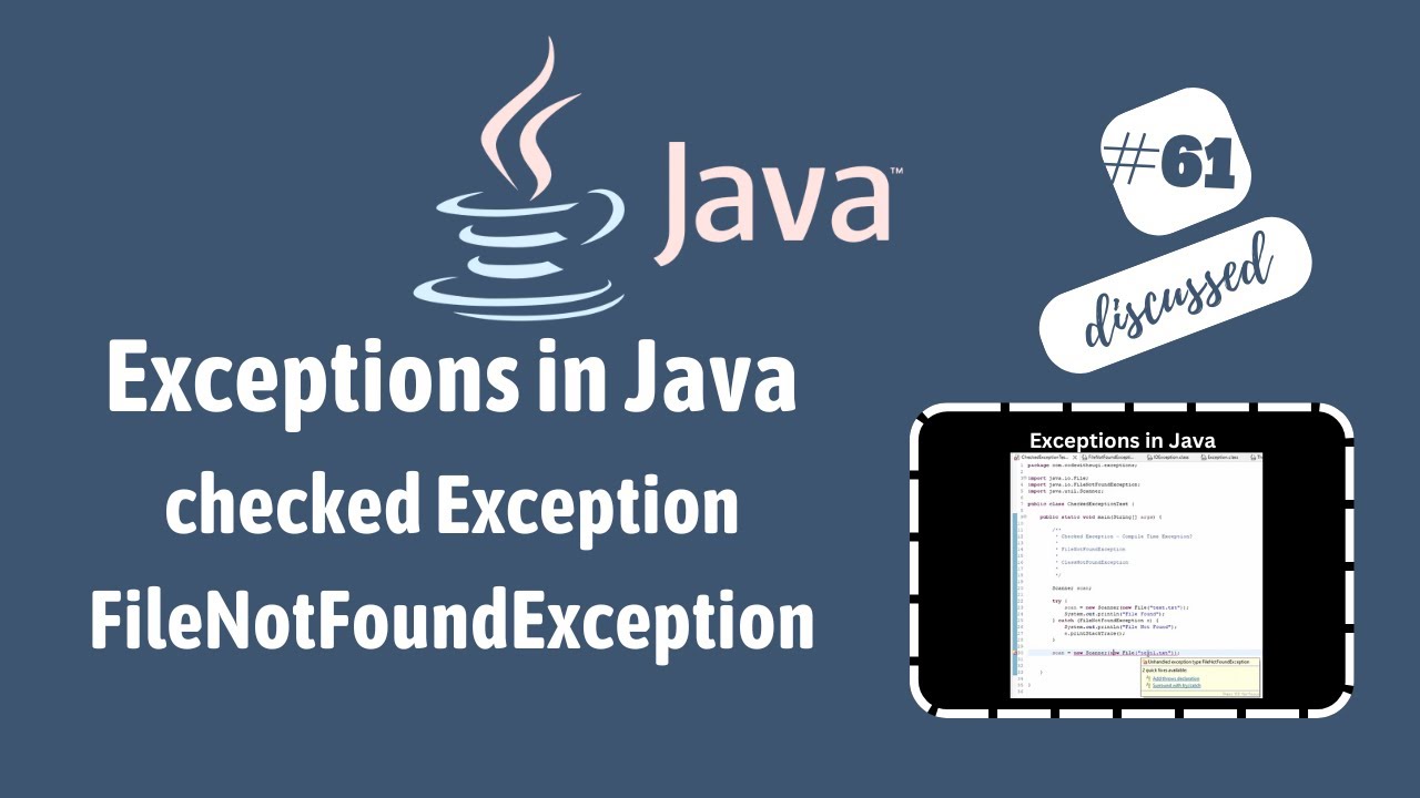 #61 Checked Exceptions in Java / FileNotFoundException with Example