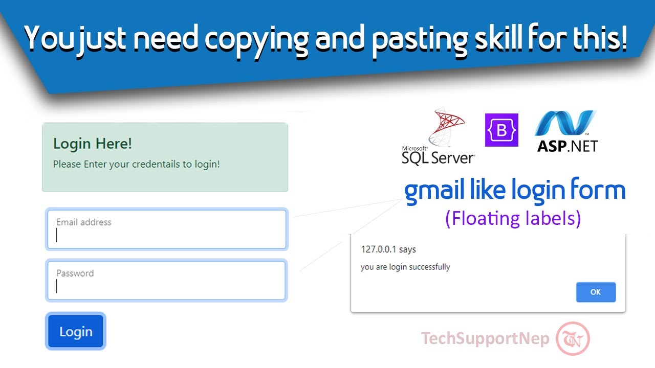 How to Create Responsive Login Page (Same as Gmail) in ASP.NET using Bootstrap and SQL Server?