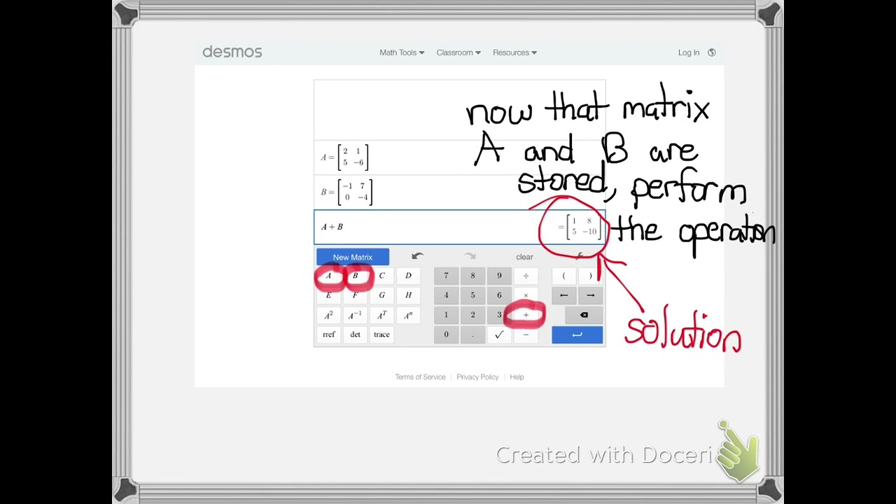 Operations with Matrices using DESMOS