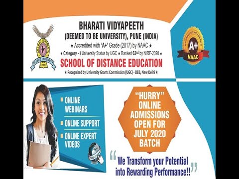 Bharati Vidyapeeth University - School of Distance Education - Admissions Open for July 2020-21