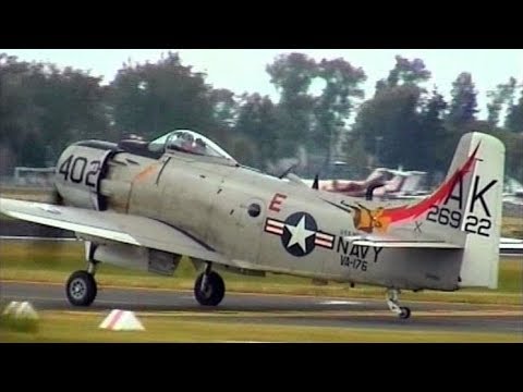 Great Sounding Douglas A-1D Skyraider (AD-4NA) Kennet Aviation - Taxiing & Flight Display