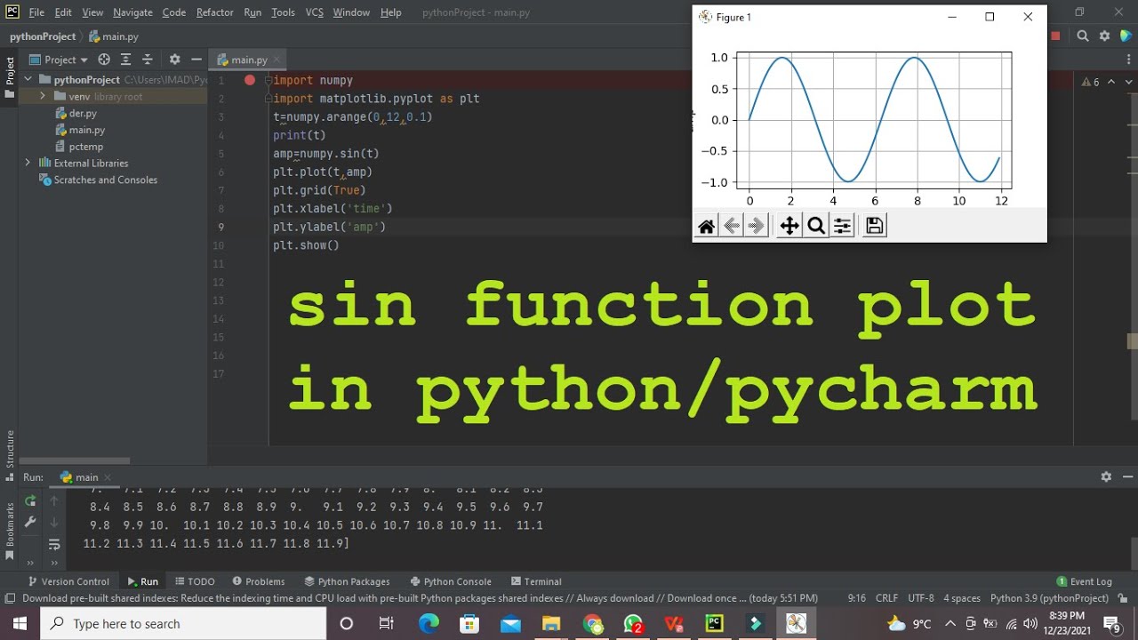 how to plot a sin wave in python | how to plot a sin wave in pycharm | sin function plot in python