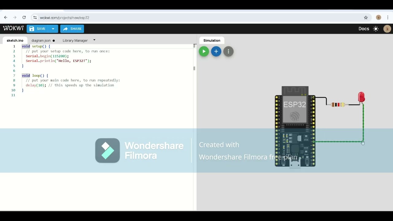 LED Blinking using ESP32  Simulation  on Wokwi software