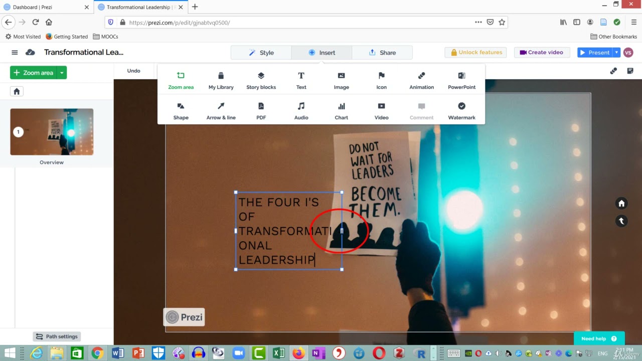 Prezi #4 -- Adding text to a Prezi slide