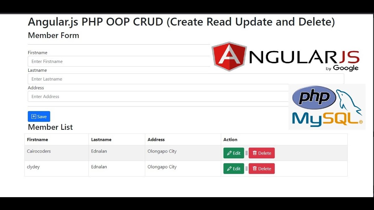 Angular.js PHP OOP CRUD (Create Read Update and Delete)
