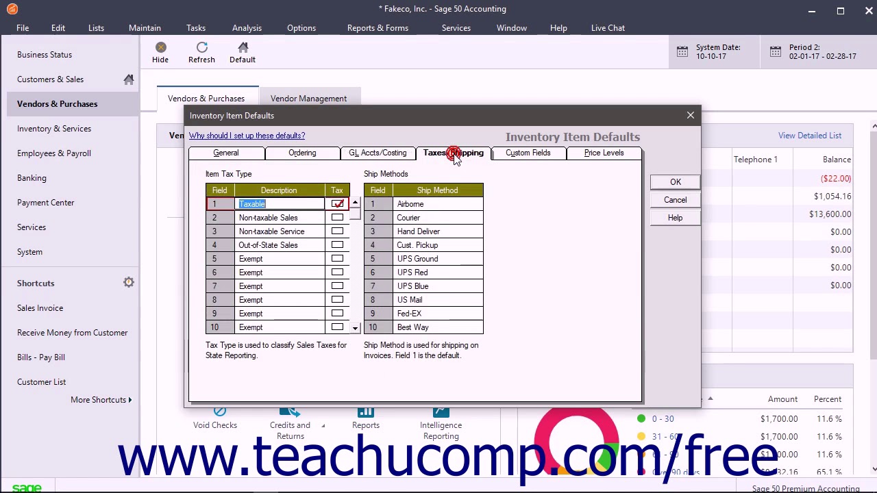 Sage 50 2018 Tutorial Setting Inventory Defaults Sage Training