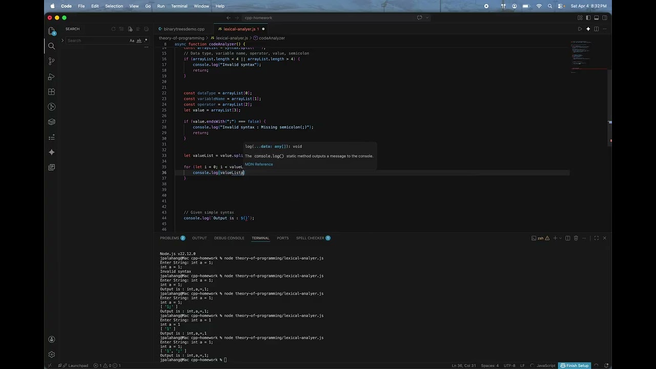 Simple Lexical Analyzer or Scanner using Javascript
