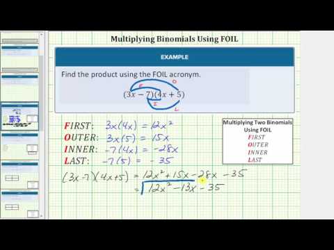 Multiply Binomials Using the FOIL Acronym | Math Help from Arithmetic ...