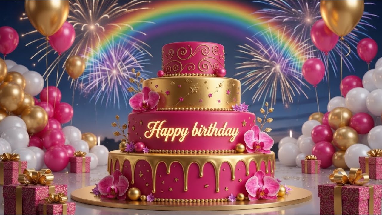 Ultimate Birthday Party Visuals 🎆 Pink Cake & Golden Wishes ✨