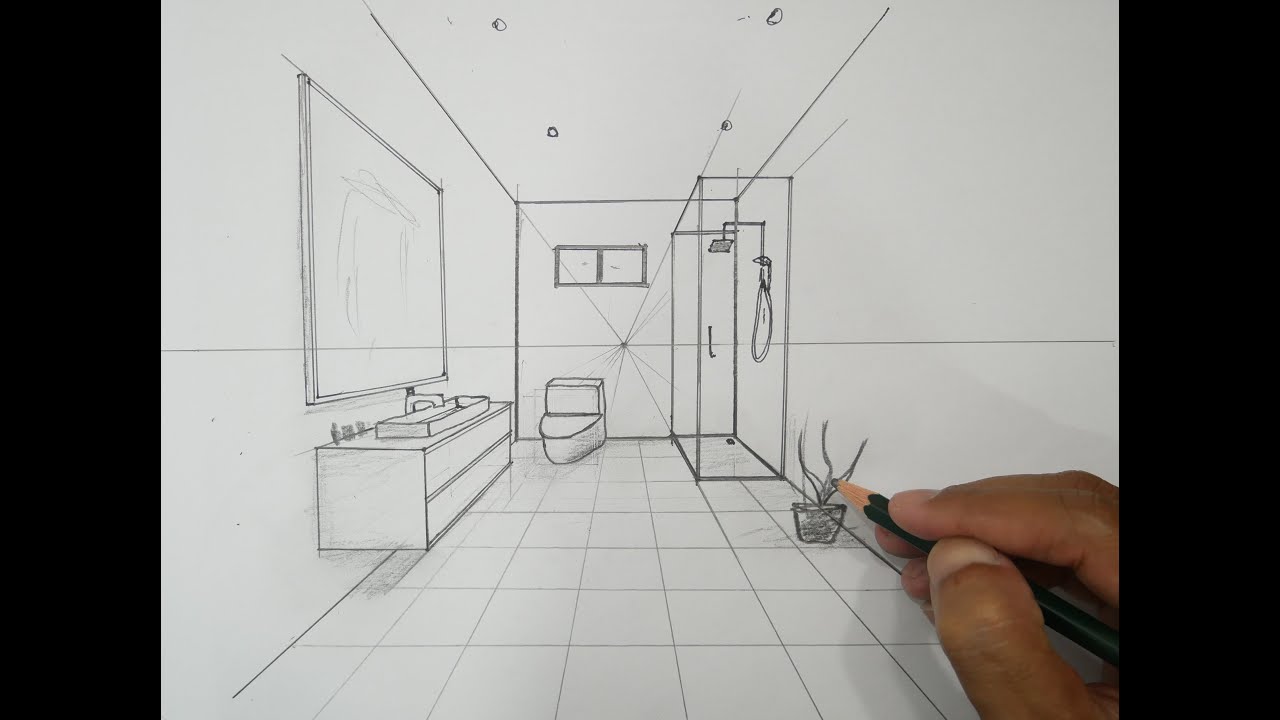 How To Draw a Minimalist Bathroom in 1-Point Perspective