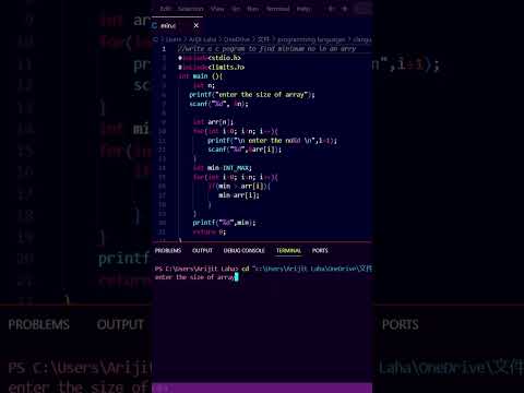 write a c pogram to find minimum no in an array #coding #computerscience#cprogram #arrays