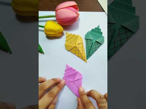 Diy Origami Paper Icecream Craft for kids @ArasEasyArt #diy #origami #icecream #papercraft
