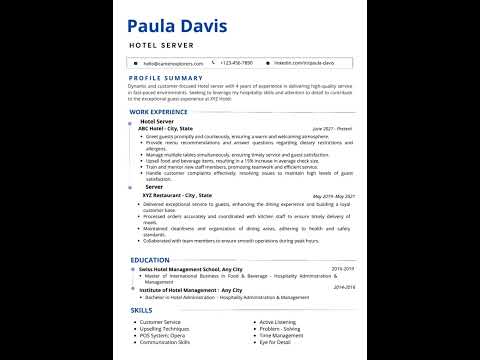 Waiter/ Waitress Sample CV - Easy Resume Format